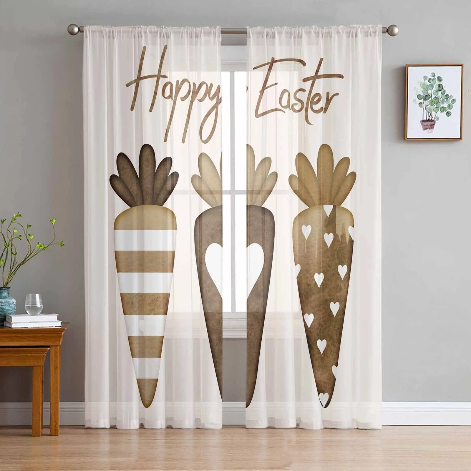 Easter Radish Brown Voile Curtains for Living Room Window Tulle Curtain ...