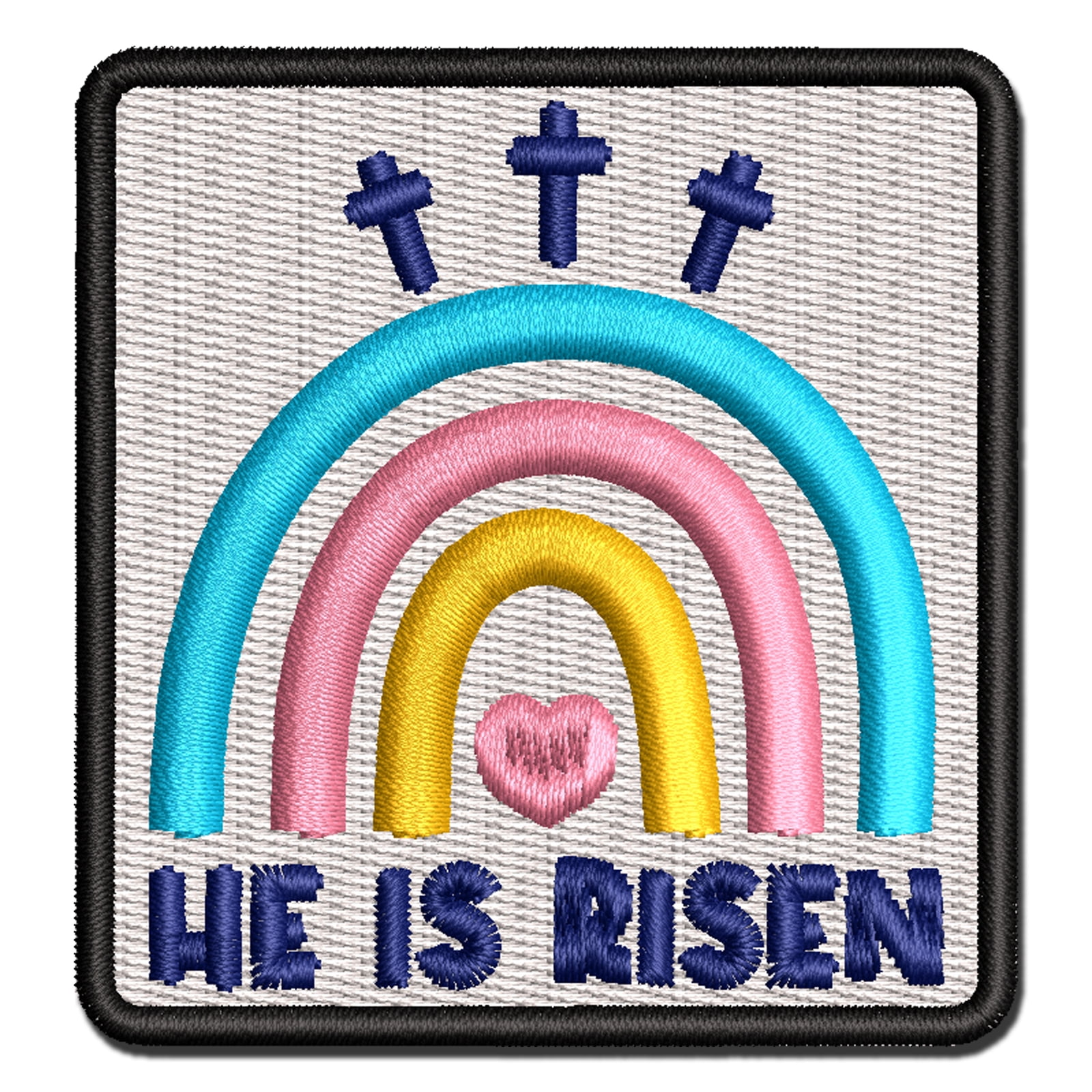 Easter Rainbow He is Risen Three Crosses Applique Multi-Color ...