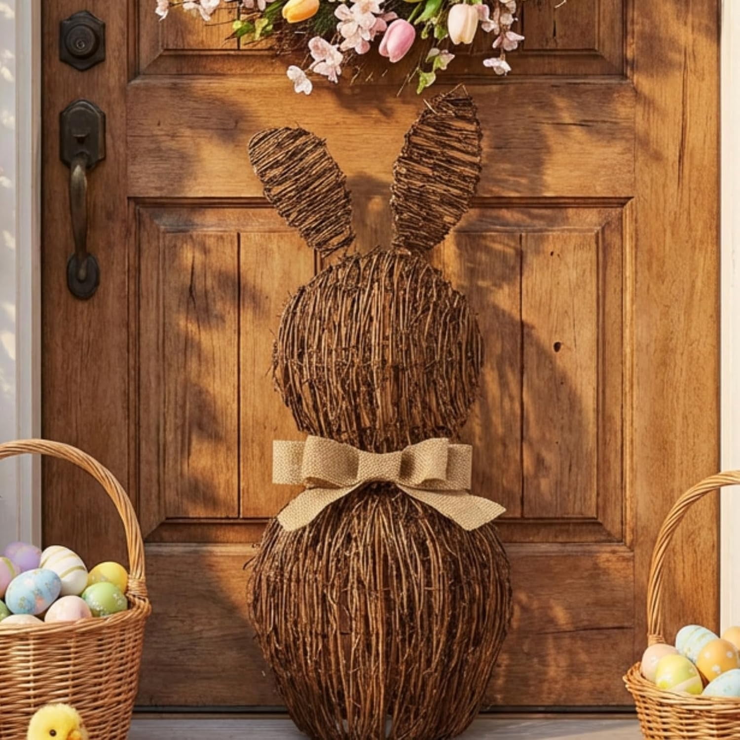 Easter Rattan Bunny with Bow Easter Decor, 24" Table Wicker Bunny ...