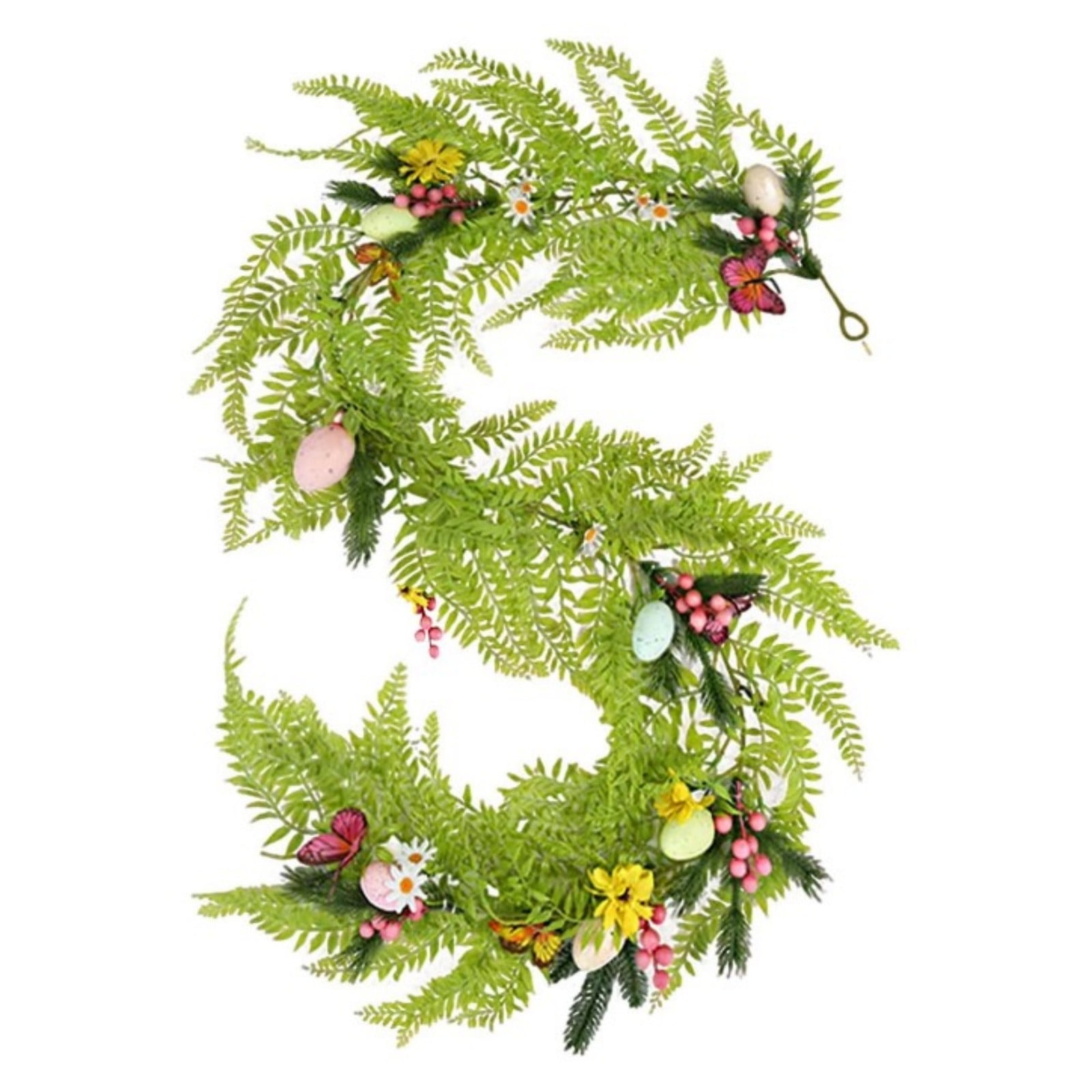 Easter Rattan Wreath with Faux Vines, Colorful Eggs and Butterflies for ...