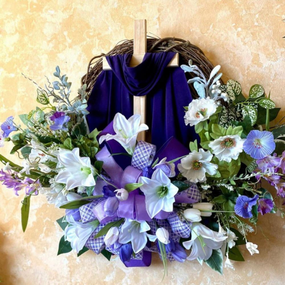 Easter Rattan Wreaths Cross Garland Ornament Lily Bouquet Vine Wreath ...