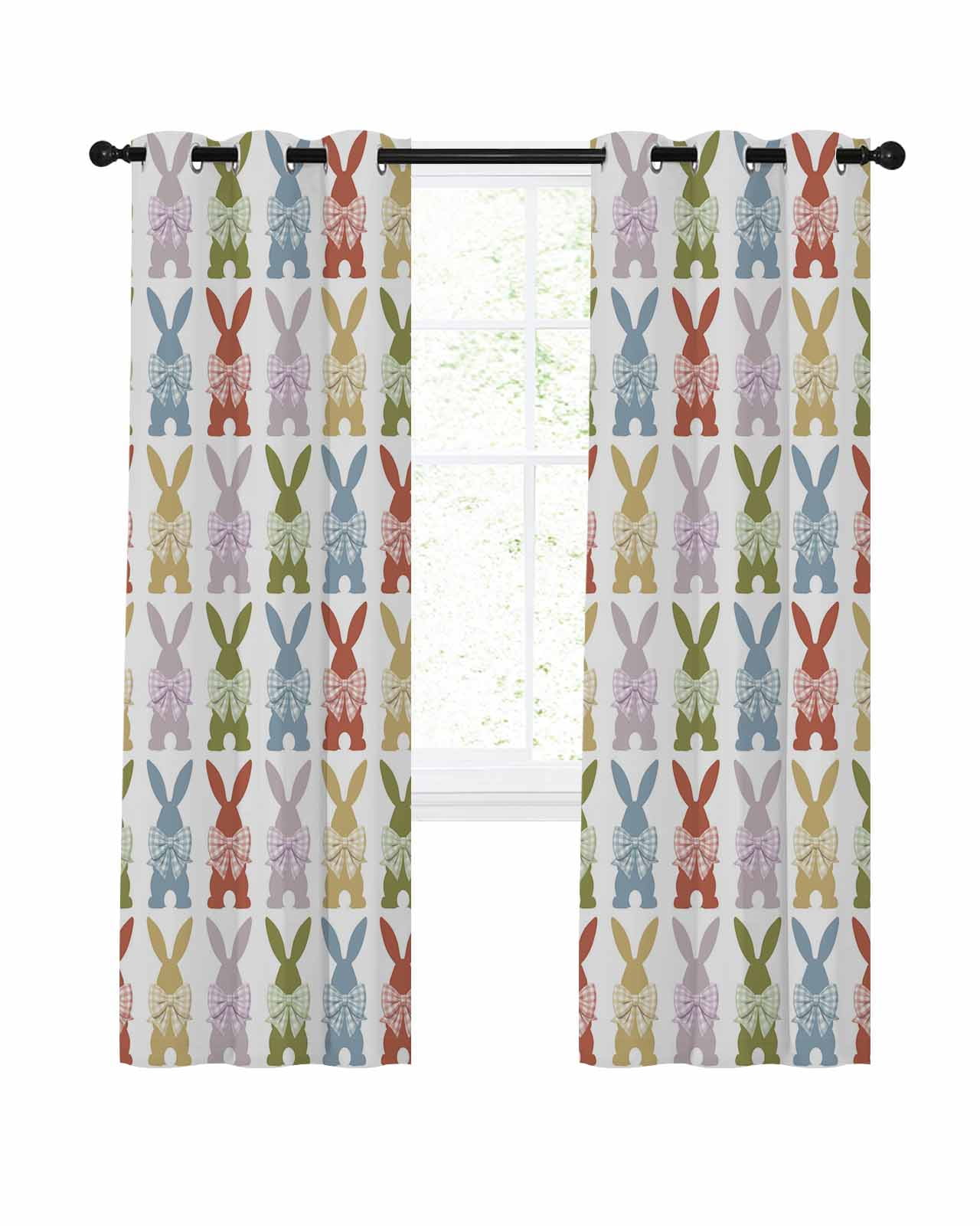 Easter Red Blue Rabbits Blackout Curtains for Bedroom Living Room ...