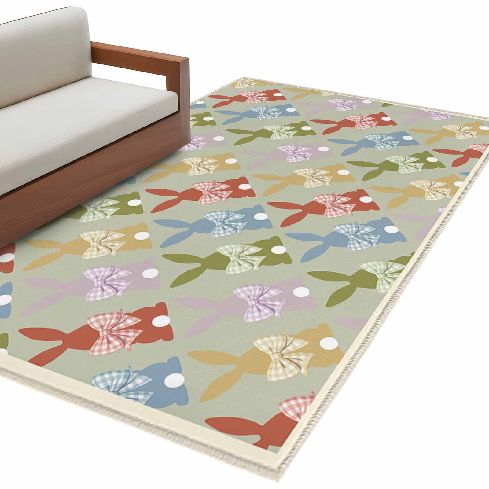 Easter Red Blue Rabbits Washable Area Rug 4 x 6 ft Purple Green Bow ...