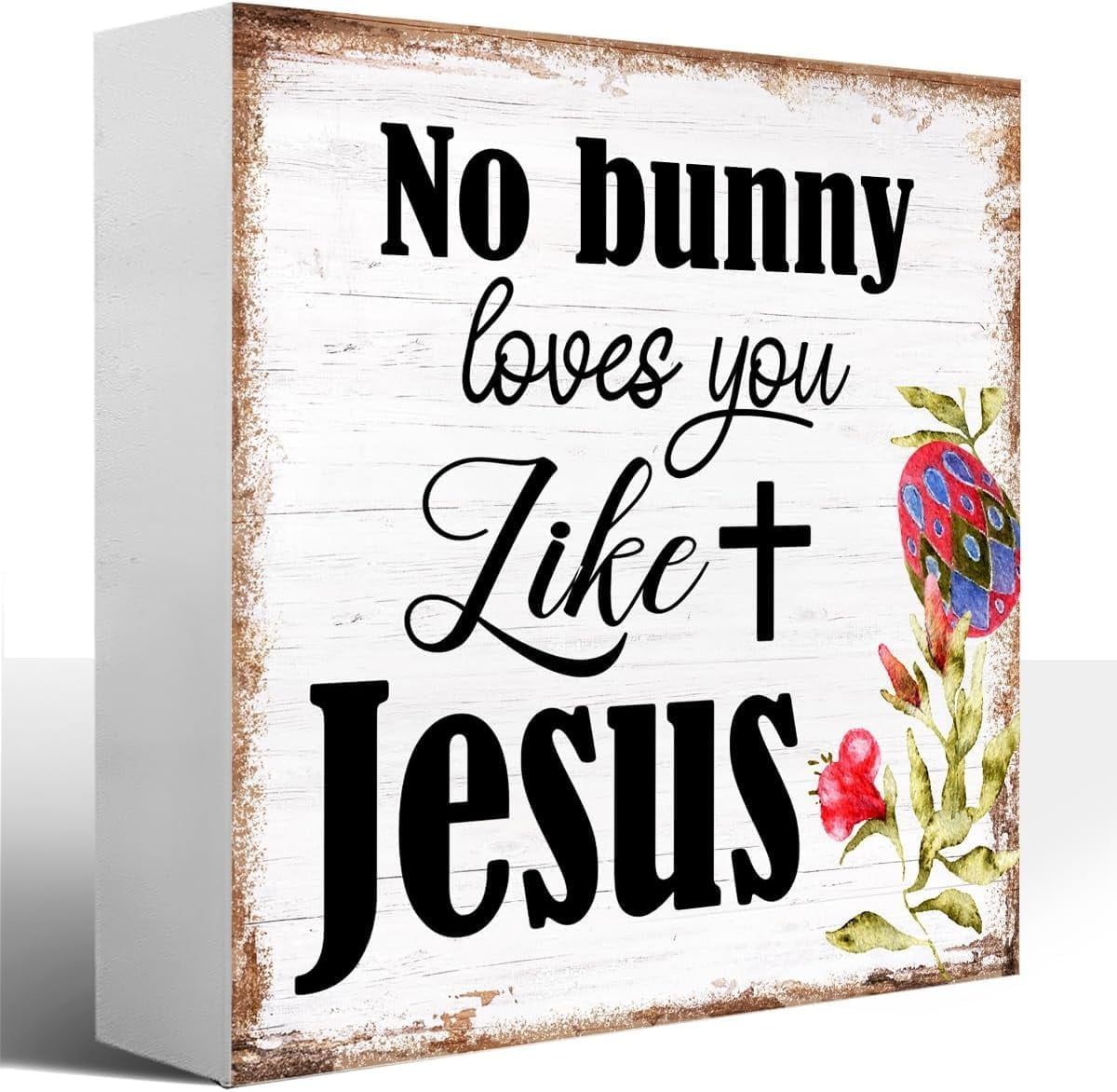 Easter Religious Desk Decor,Easter Bible Verse Wood Sign,No Bunny Loves ...