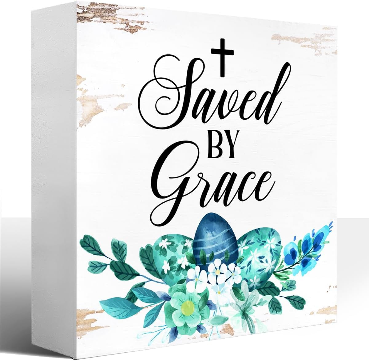 Easter Religious Desk Decor,Easter Bible Verse Wood Sign,Saved by Grace ...