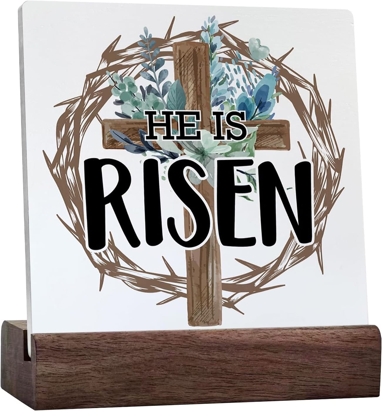 Easter Religious Desk Decor,Matthew Ceramic Table Plaque,He is Risen ...