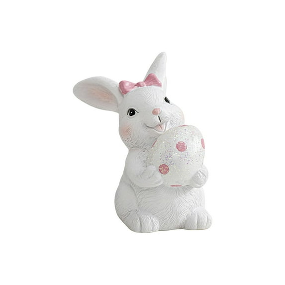 Easter Resin Bunny Decoration Statue, Cute White Bunny with Pink ...
