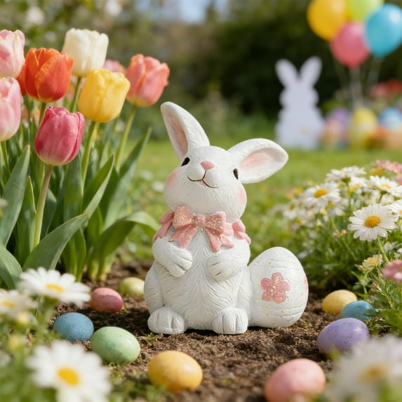 Easter Resin Bunny Embracing Easter Eggs Shaped Ornament White Cute ...