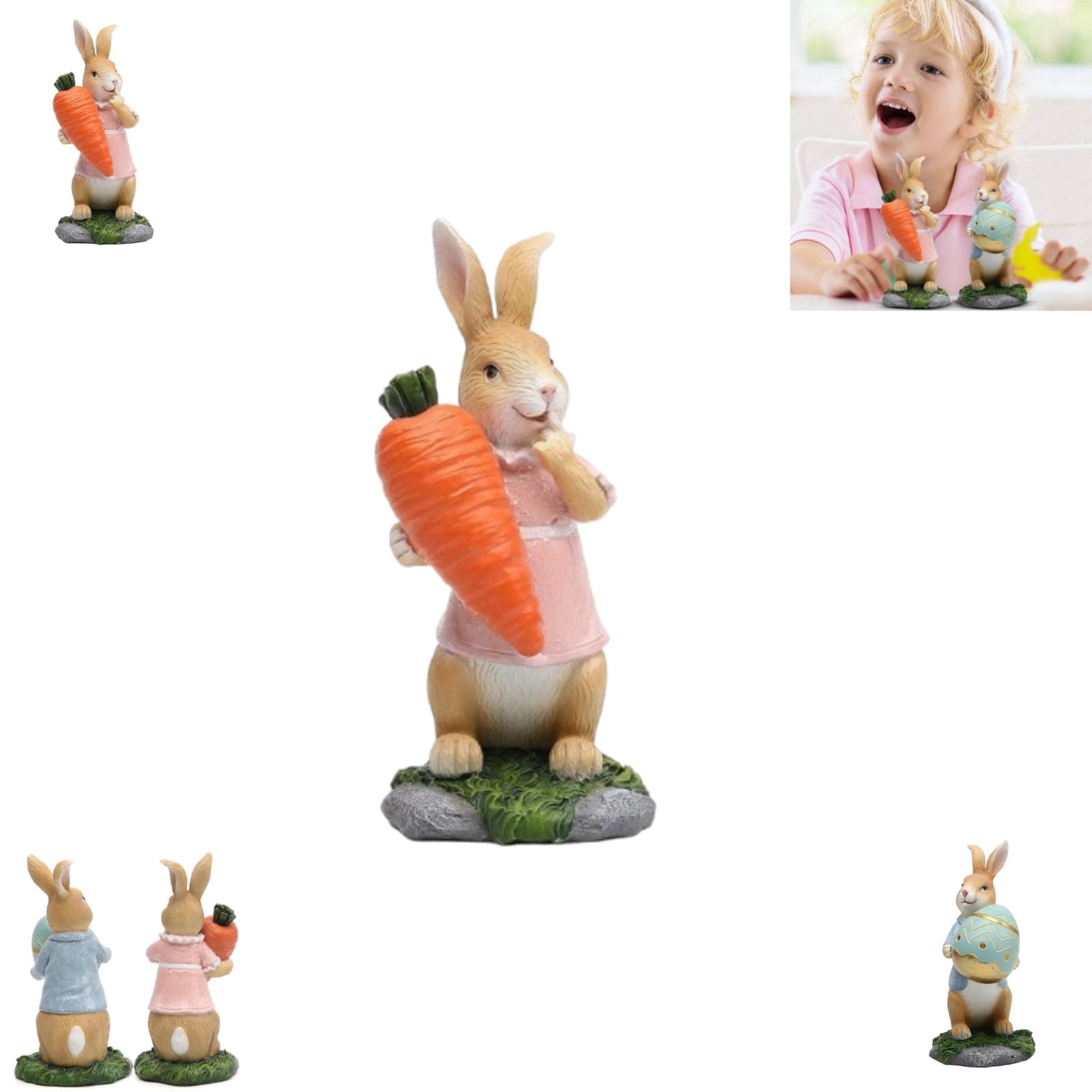 Easter Resin Craft Figurine & Bunny Holding Carrot & Egg Decoration for ...