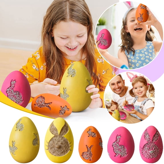 Easter Resin Egg Figurines - Bunny Cutout Tabletop Decor with Glitter ...