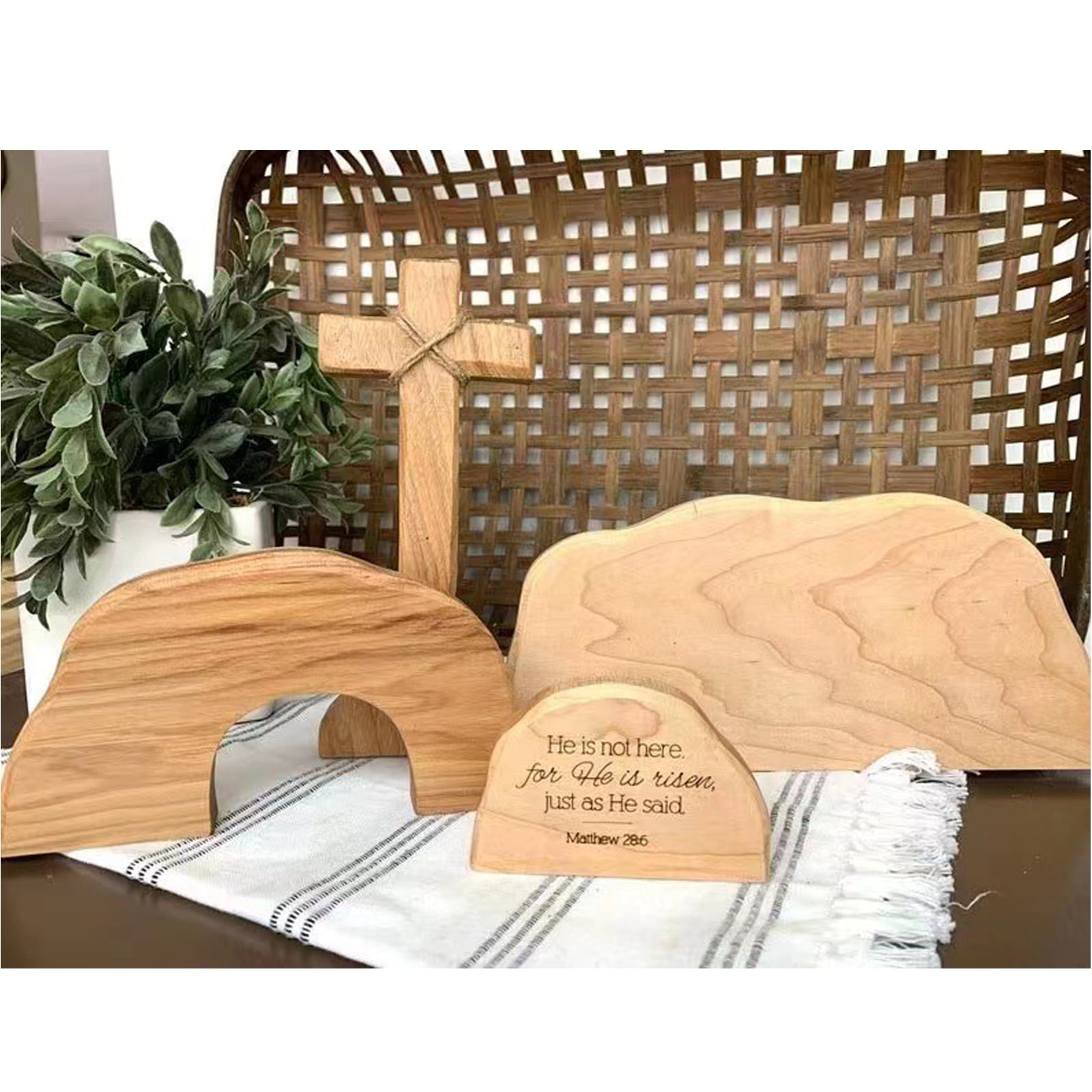 Easter Resurrection Scene Set,4PCS Easter Scene Wooden Decoration ...