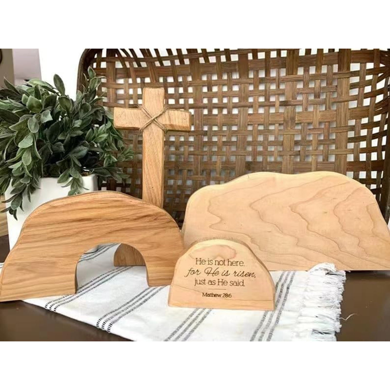Easter Resurrection Scene Set, 4PCS Wooden Cross Figurine Empty Tomb ...