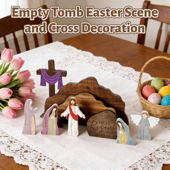 Easter Resurrection Scene Set, Christian Tabletop Decor with Cross and ...