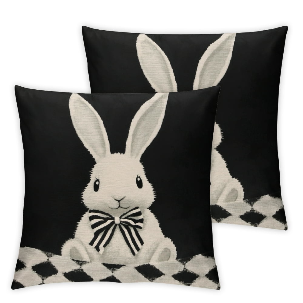 Easter Reversible Throw Pillow Covers for Couch, Bunny Ribbon Black White Buffalo Plaid ...
