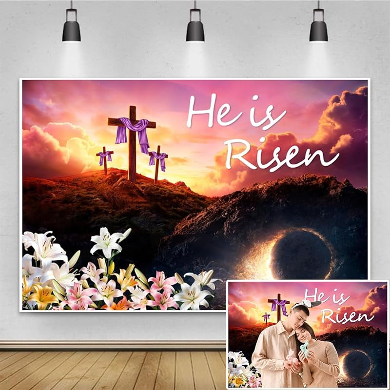 Easter He is Risen Backdrop Jesus Resurrection Mountain Cave Holy Light ...