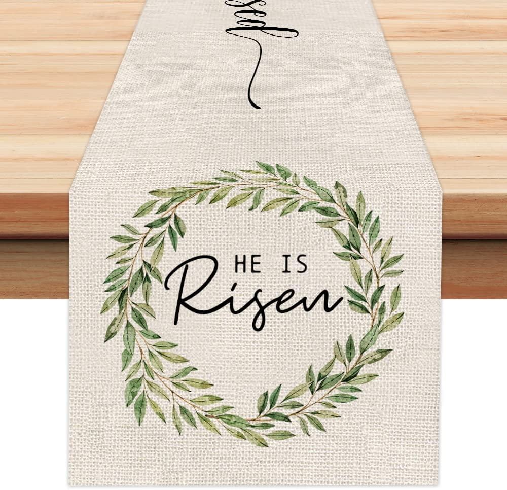 Easter He is Risen Blessed Table Runner 13x108 Inches Seasonal Wreath ...