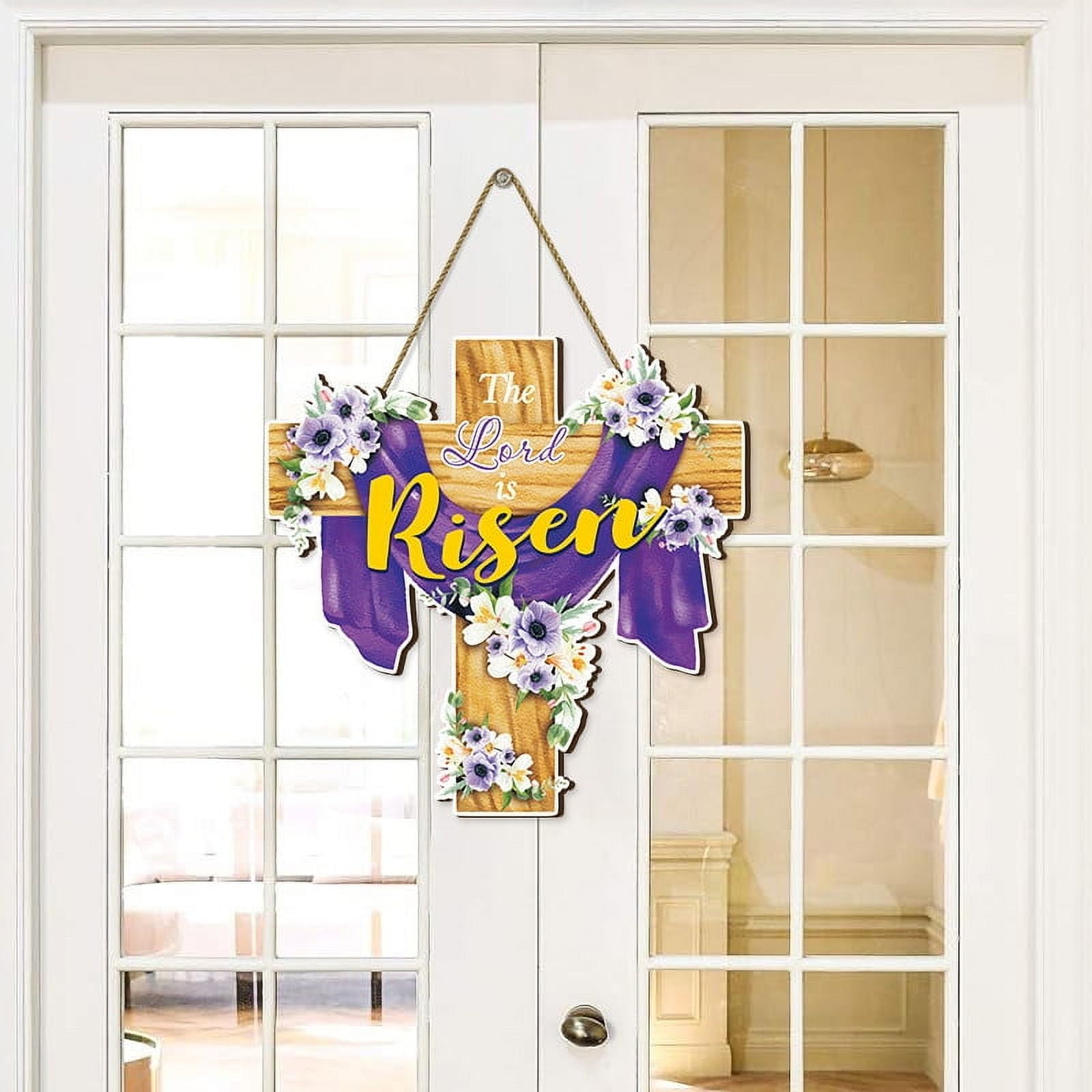 Easter He is Risen Christian Front Door Sign, Religious Cross Wood Door ...