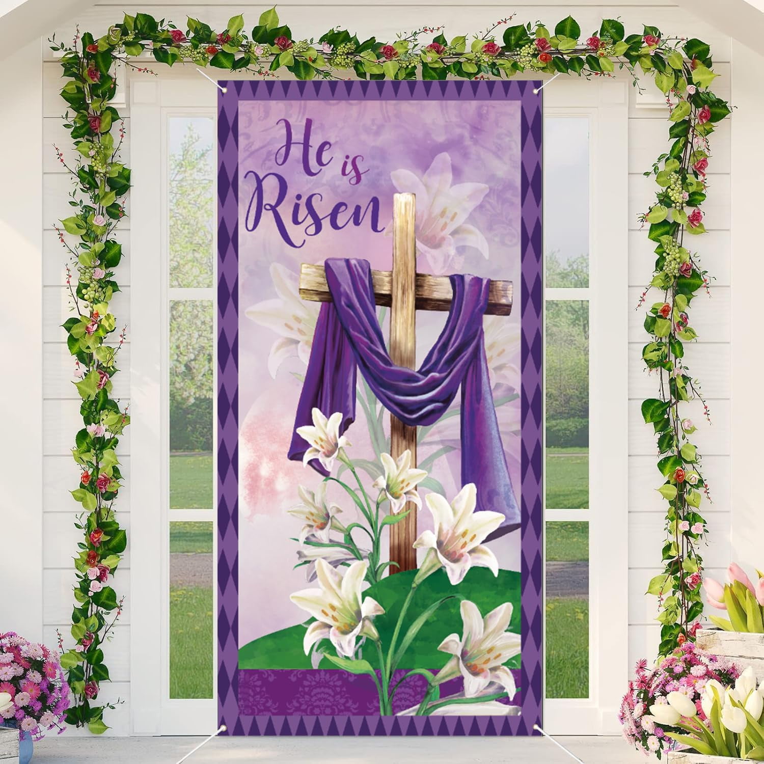 Easter He is Risen Door Cover Easter Jesus Decorations Easter He is ...