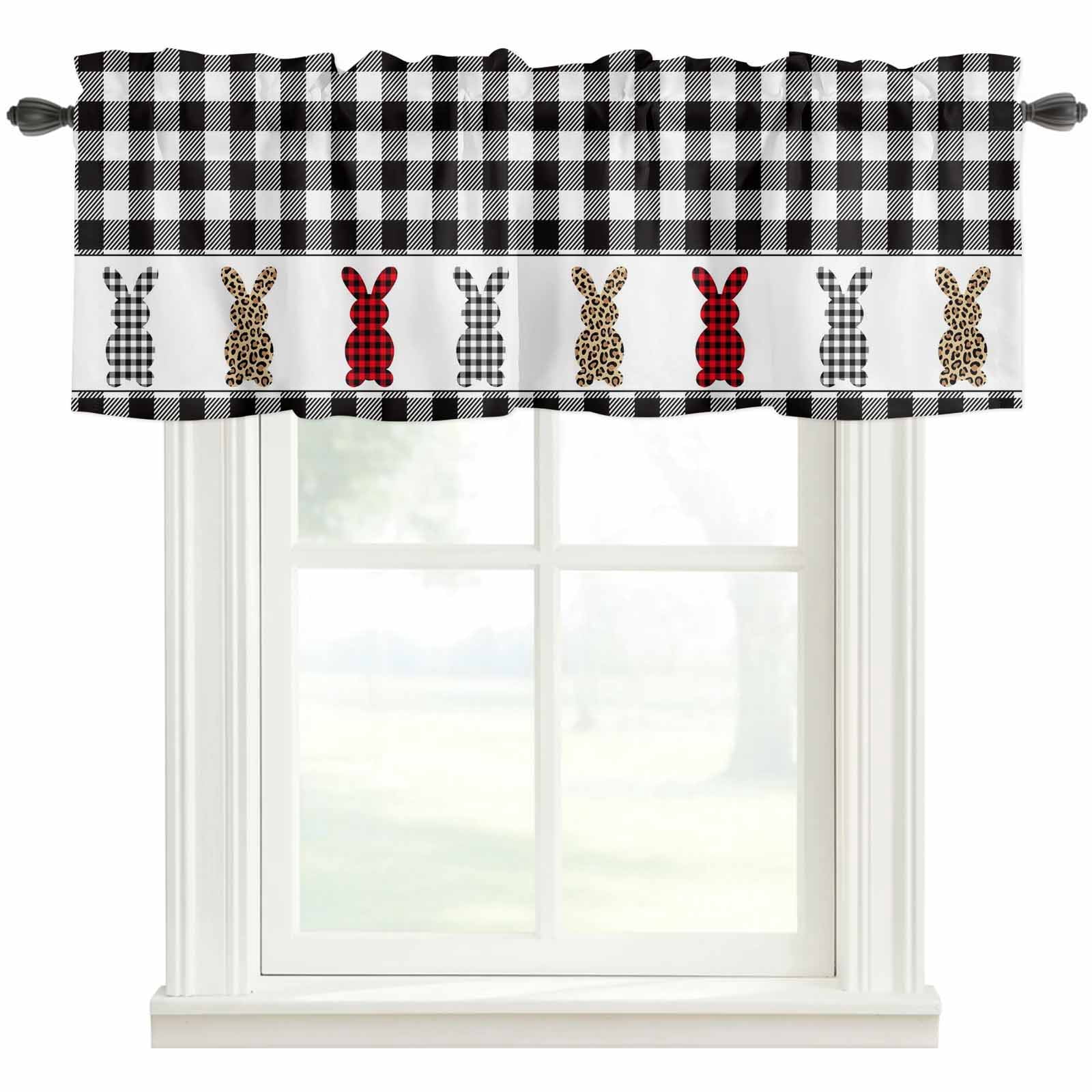 Easter Rod Pocket Curtain Valance, Cartoon Leopard Print Buffalo Plaid ...
