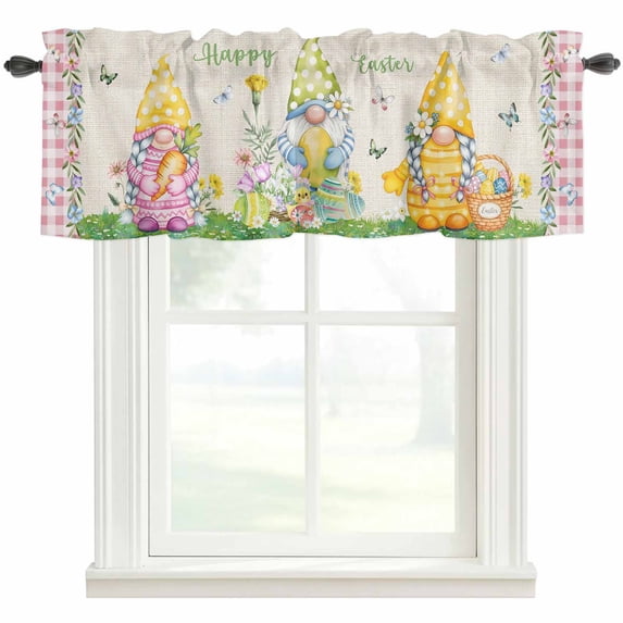Easter Rod Pocket Curtain Valance, Country Gnomes Duck Floral Eggs Pink ...