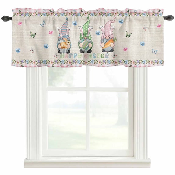 Easter Rod Pocket Curtain Valance, Country Gnomes Rabbit Colorful Eggs ...