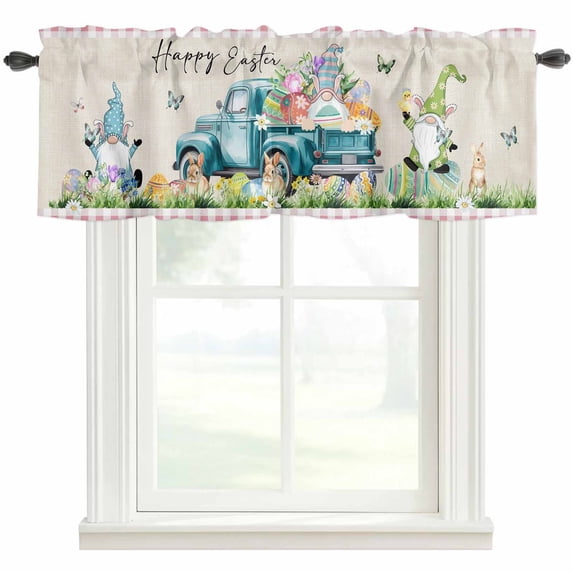 Easter Rod Pocket Curtain Valance, Pink Plaid Blue Truck Eggs Bunny ...