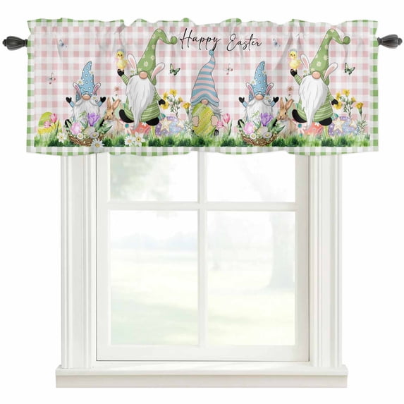 Easter Rod Pocket Curtain Valance, Spring Gnomes Floral Bunny Duck ...