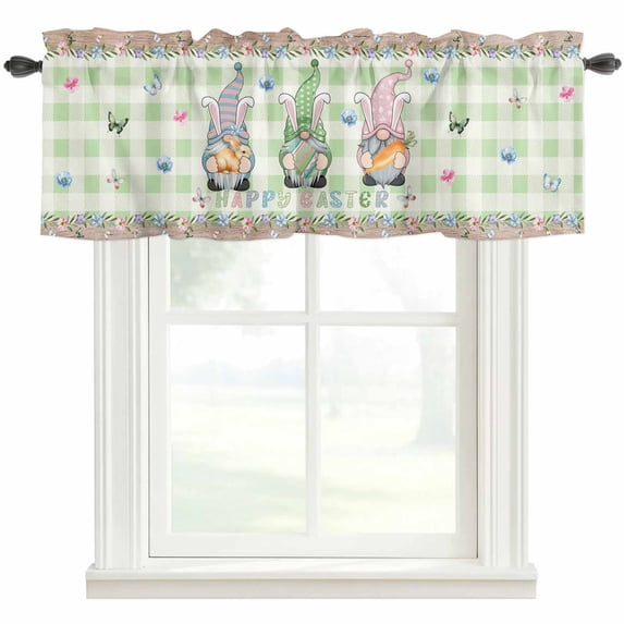 Easter Rod Pocket Curtain Valance, Spring Pastoral Gnomes Bunny Eggs ...