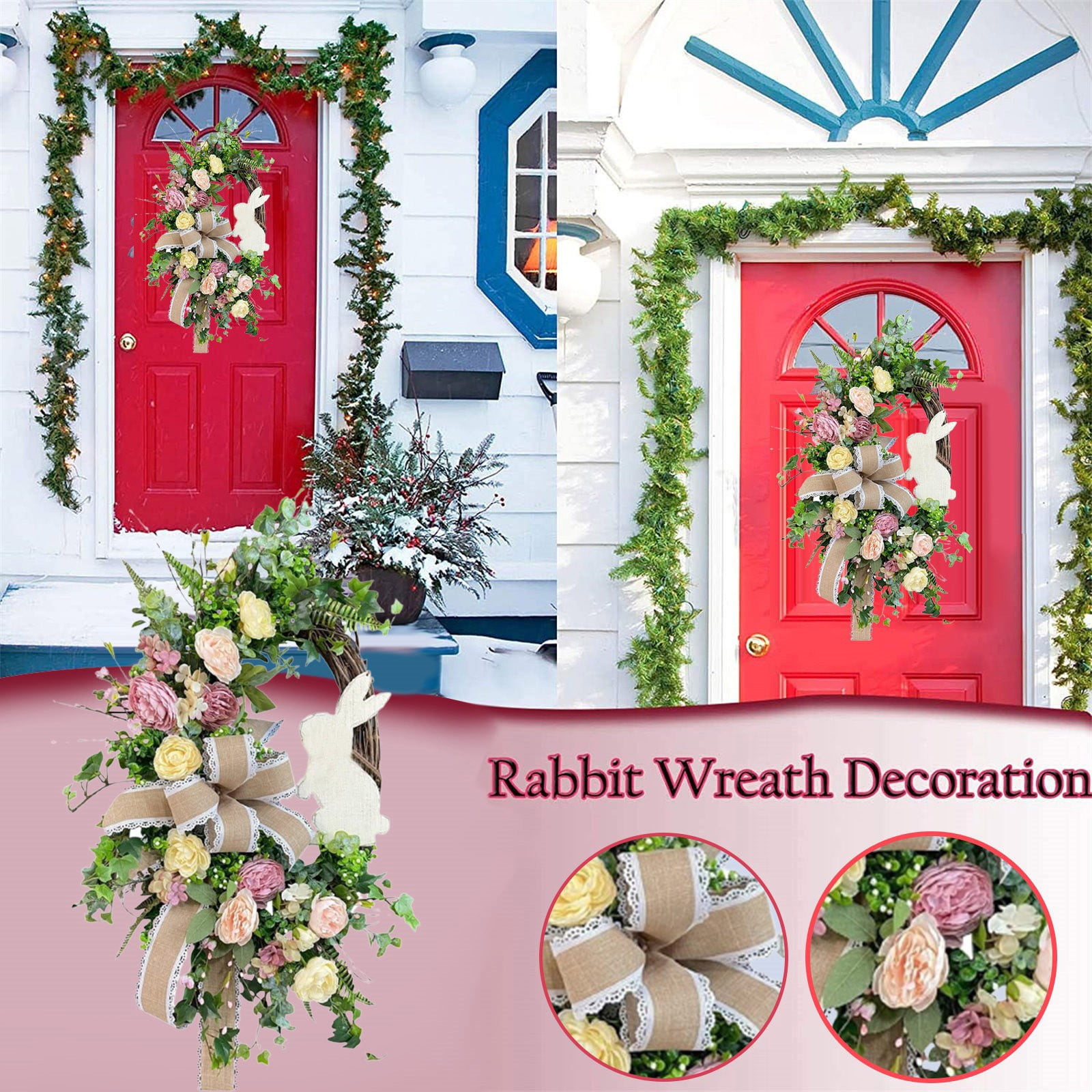 Easter Room Decor Floral Bunny Wreath Spring Happy Door Decorations ...