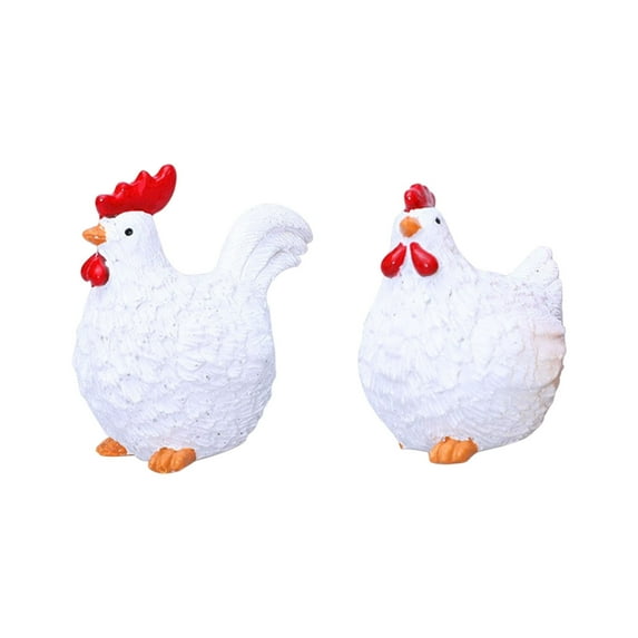 Easter Rooster and Hen Figurine Set, Pair of Resin Animal Decorations ...