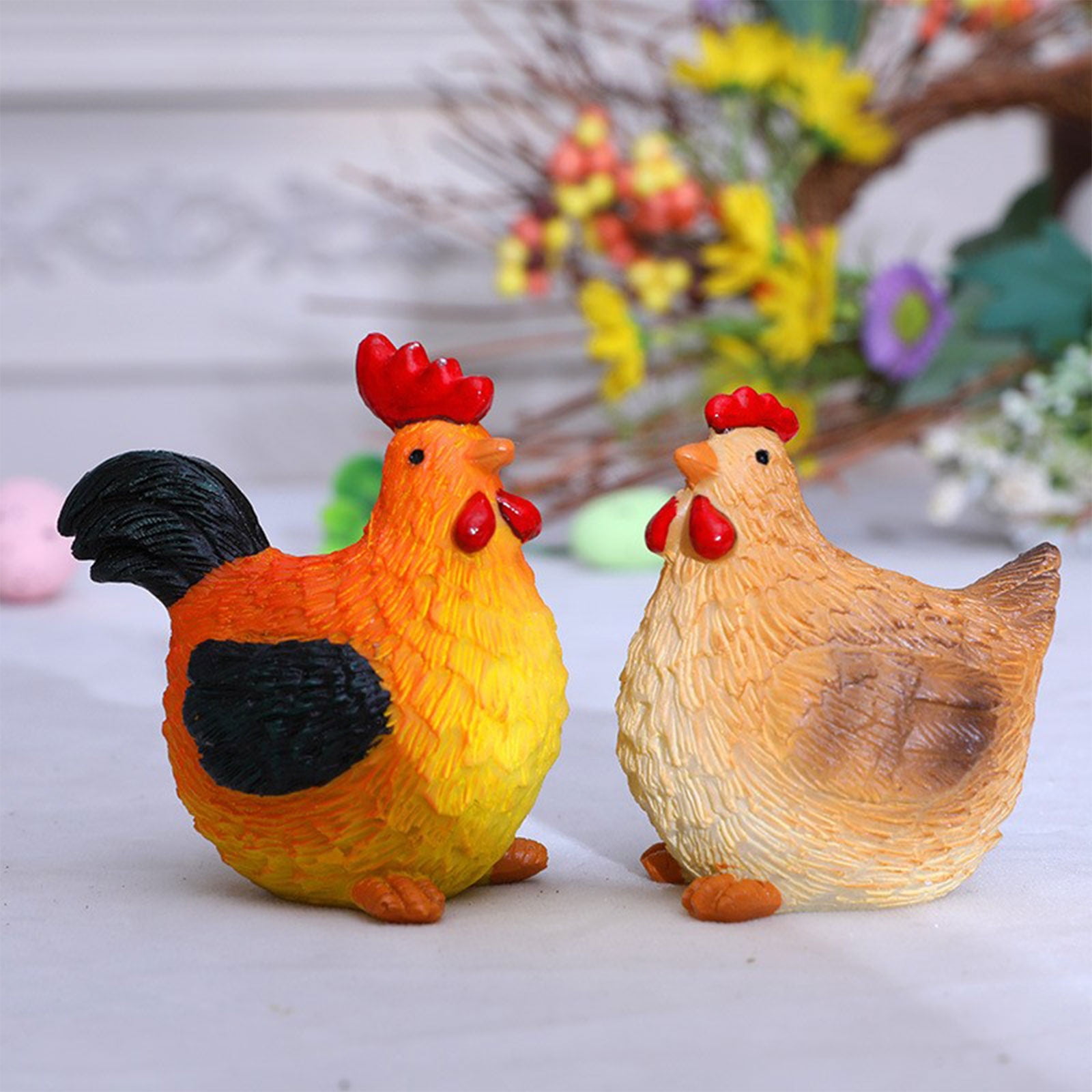 Easter Rooster and Hen Resin Figurine Set, Spring Home Decor, Farmhouse ...