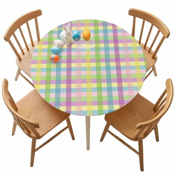 Easter Round Fitted Tablecloth with Elastic Spring Colorful Stripes ...