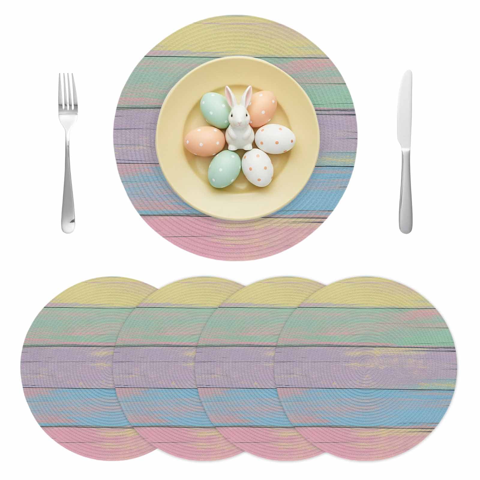 Easter Round Placemats Set of 4 Color Wood Grain Place Mats Spring ...