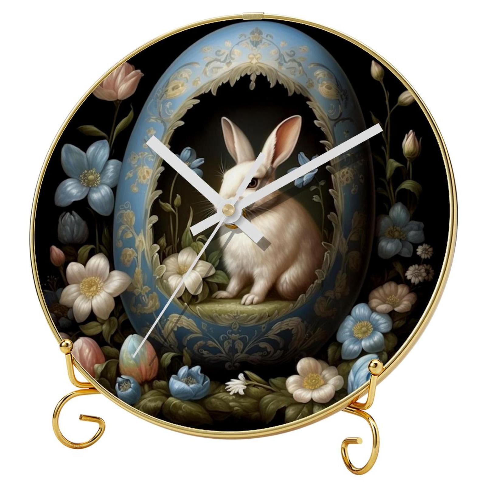 Easter Round Printed Wall Clocks with Hooks and Gold Stand - Silent Non ...