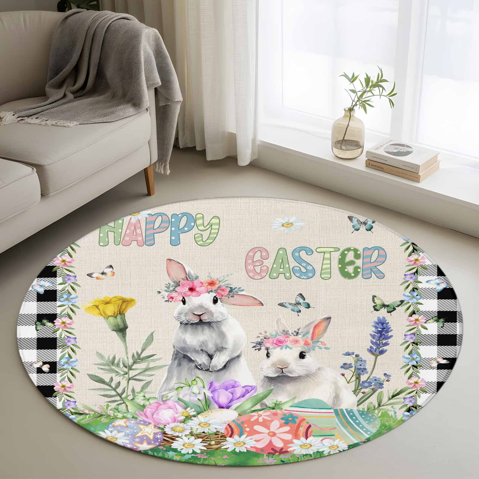 Easter Round Rug 3.3ft Washable Circle Entryway Rugs Non Slip Country ...
