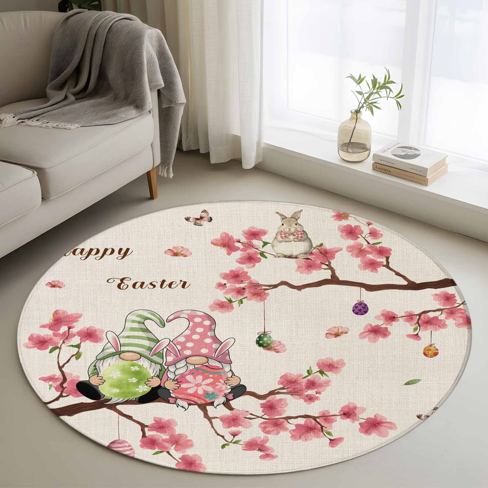 Easter Round Rug 4ft Washable Circle Entryway Rugs Non Slip Country ...