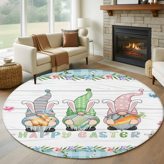 Easter Round Rug 5ft Washable Circle Kitchen Rugs Non Slip Farmhouse ...