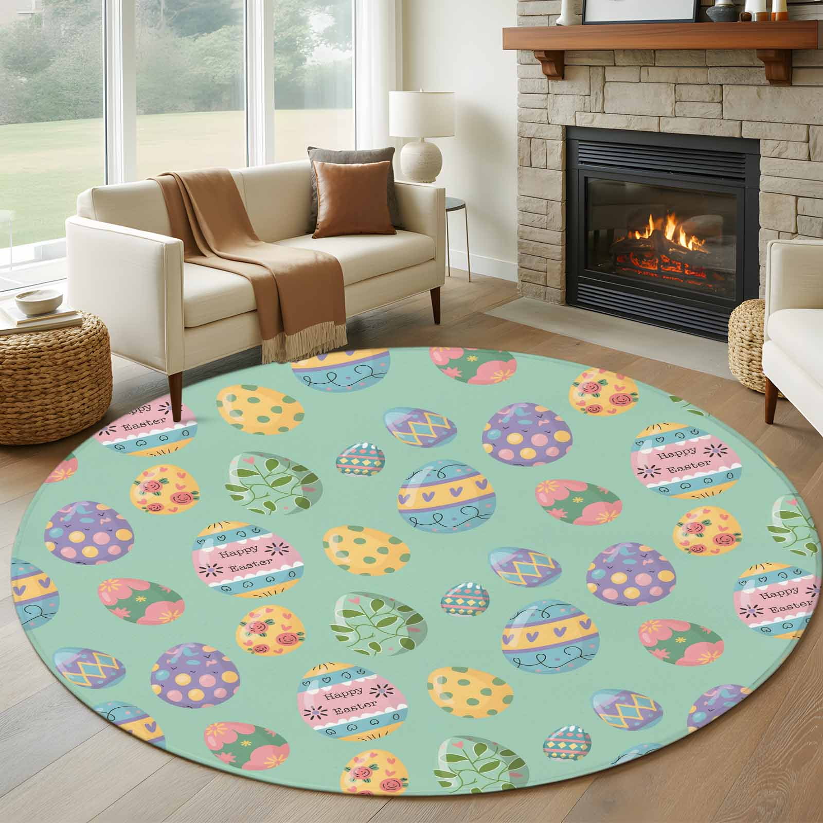 Easter Round Rug 6ft Washable Circle Kitchen Rugs Non Slip Green ...