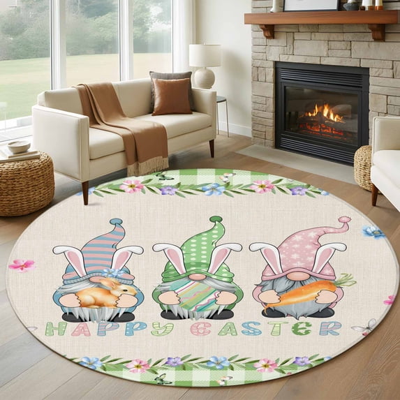 Easter Round Rug 6ft Washable Circle Kitchen Rugs Non Slip Retro ...
