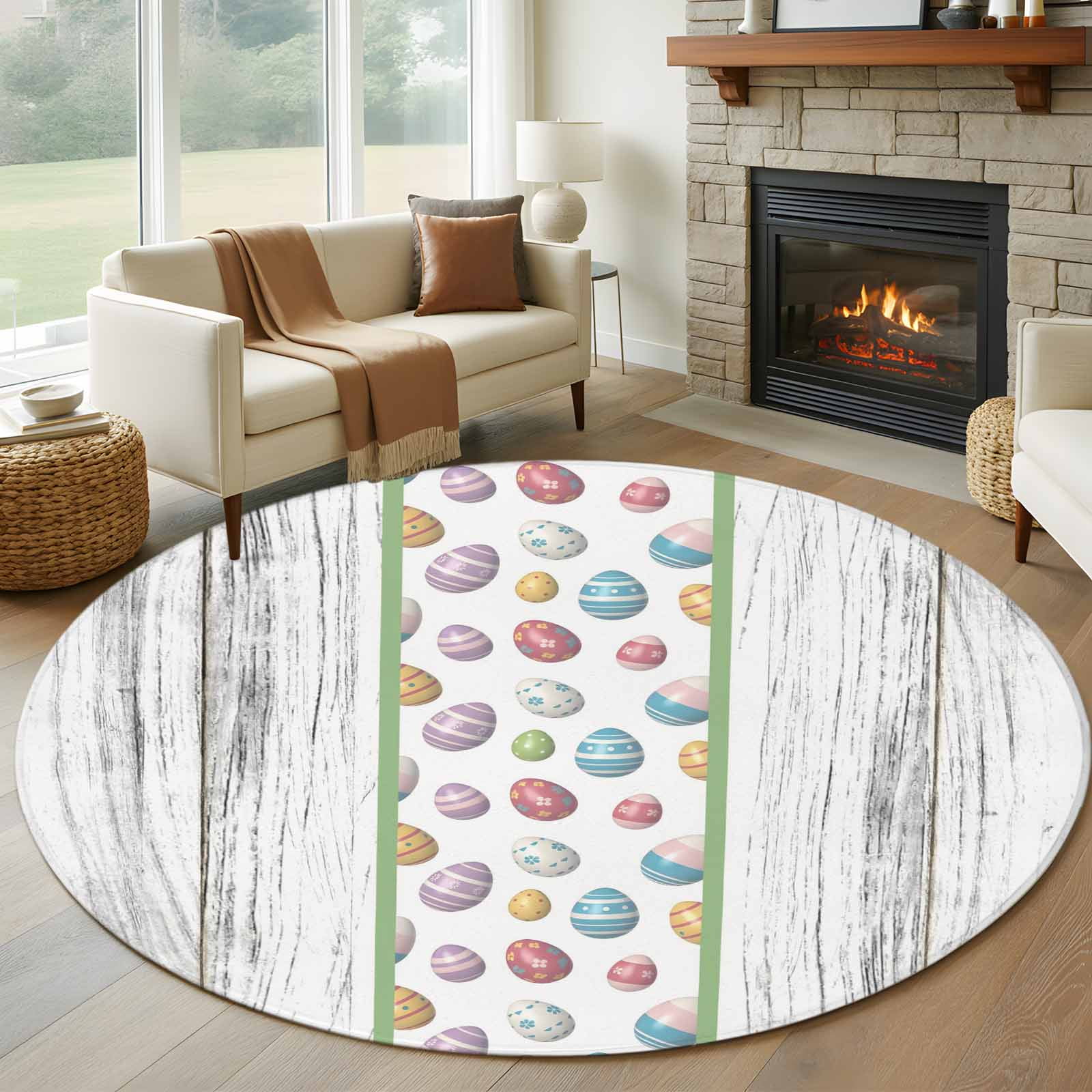 Easter Round Rug 7ft Washable Circle Rugs Non Slip Cartoon Colored Eggs ...
