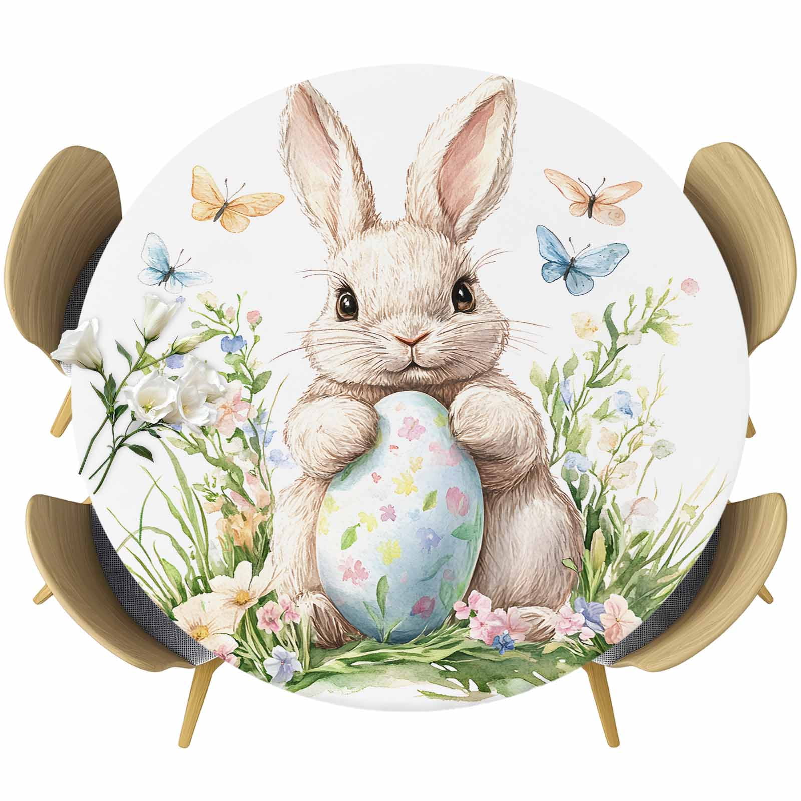 Easter Round Tablecloth 36-44 Inch Round Fitted Table Cloth with ...
