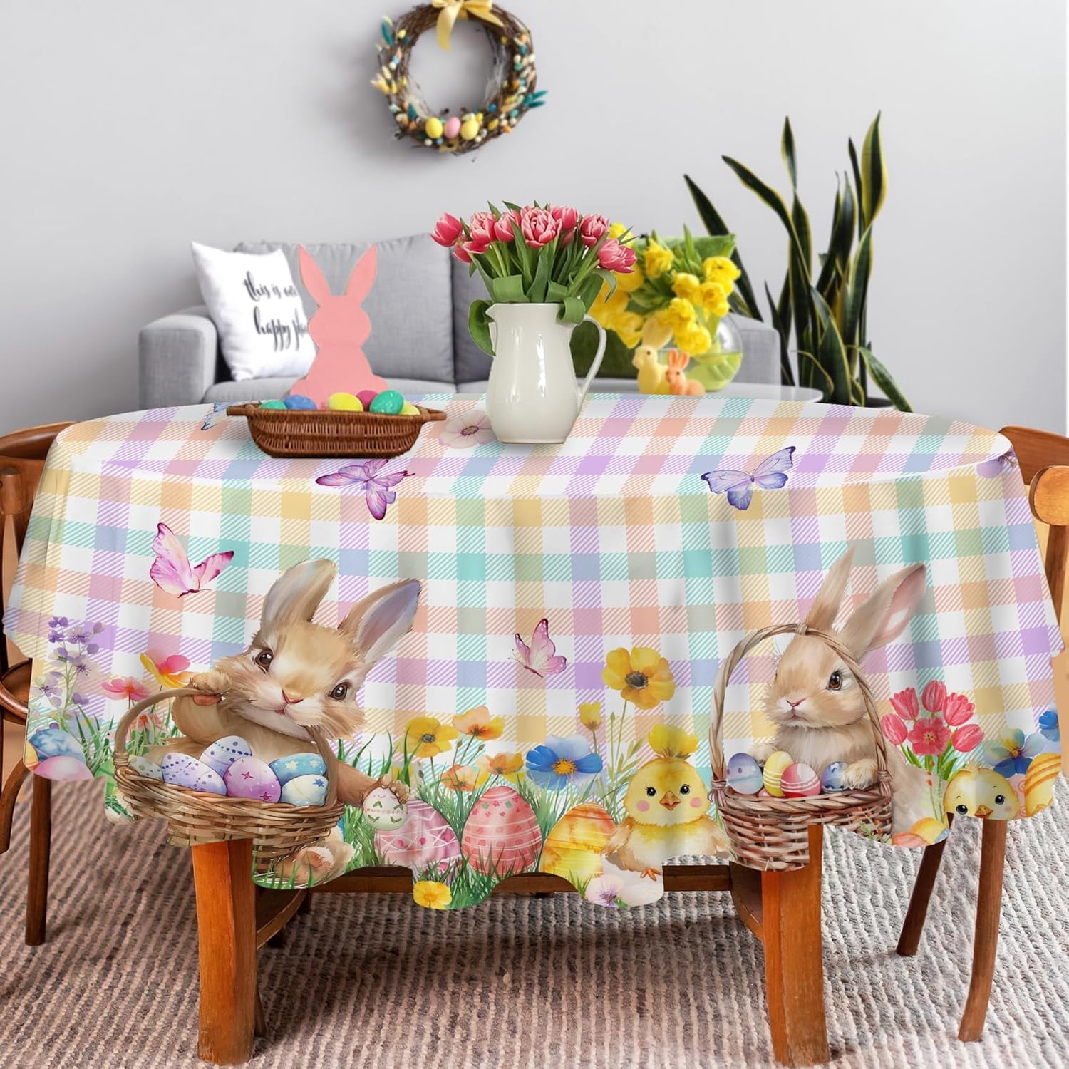 Easter Round Tablecloth 70 Inch, Easter Decorations for The Home Bunny ...