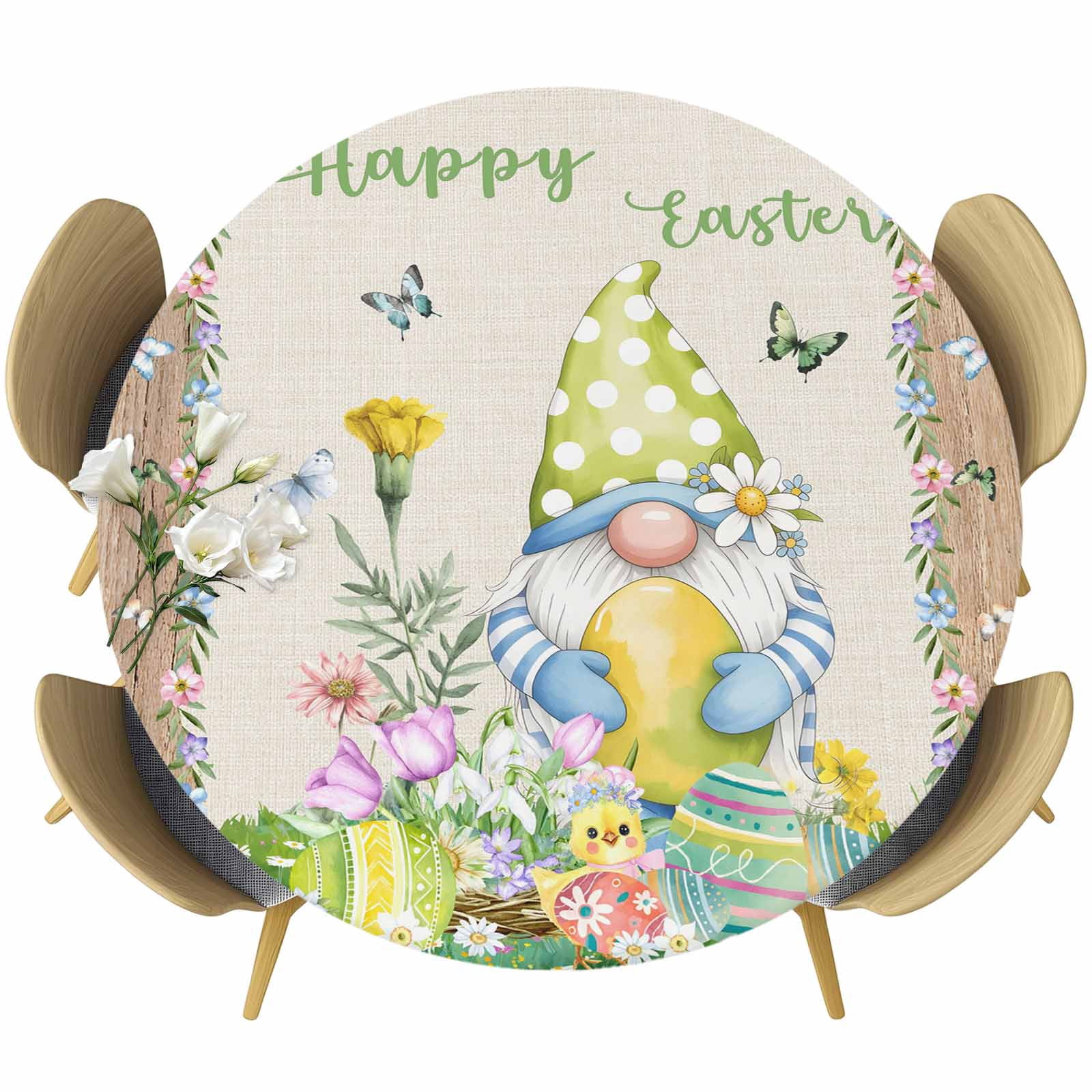 Easter Round Tablecloth, Fitted Table Cover with Elastic for 36"-44 ...