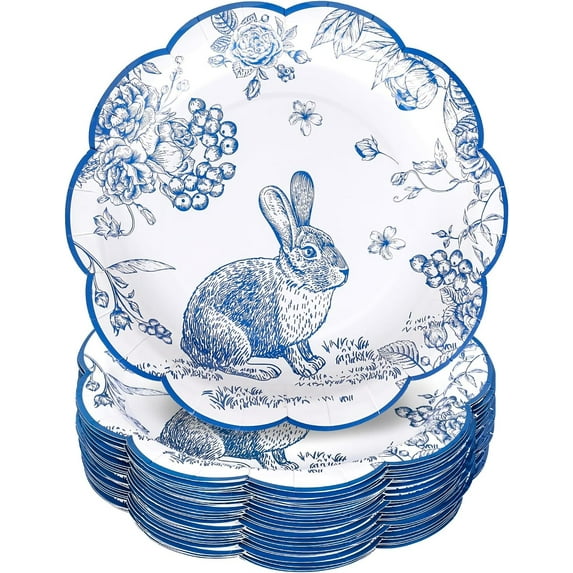 Easter Scalloped Paper Plates Blue Floral Bunny Disposable Plates ...