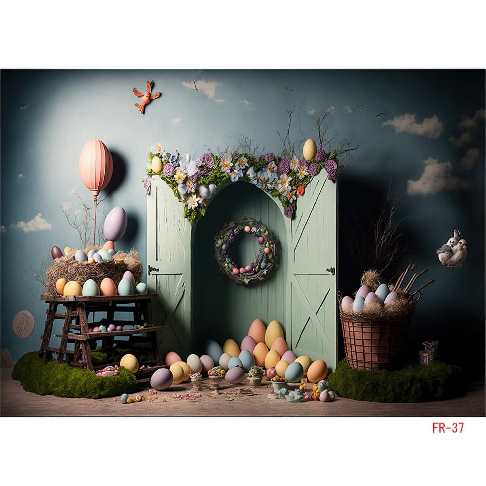 Easter Scene For Photo Studio Background Celebrations Green Spring Eggs ...