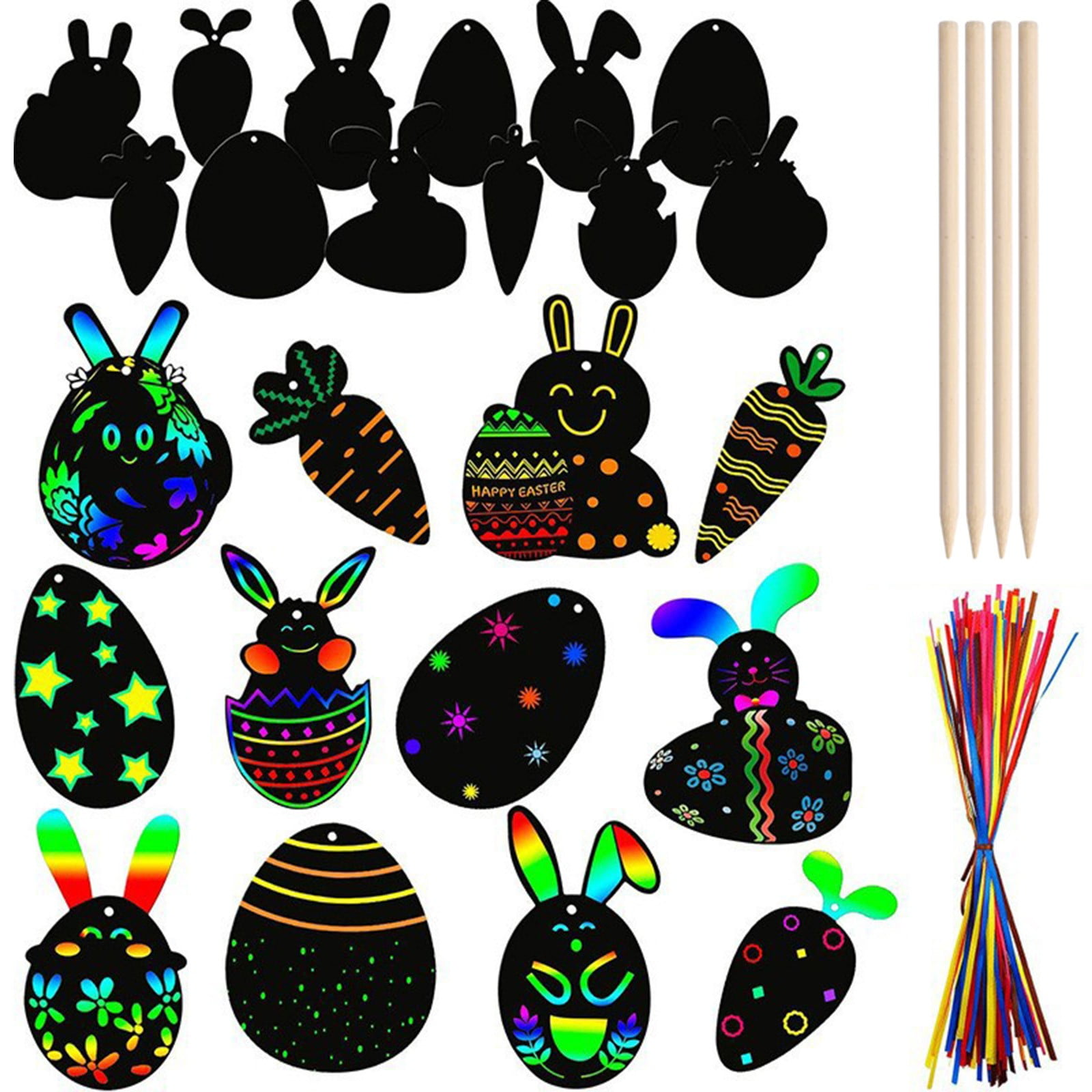 Easter Scratch Art for Kids, Set of 12 Scratch Art Ornaments, Wooden ...