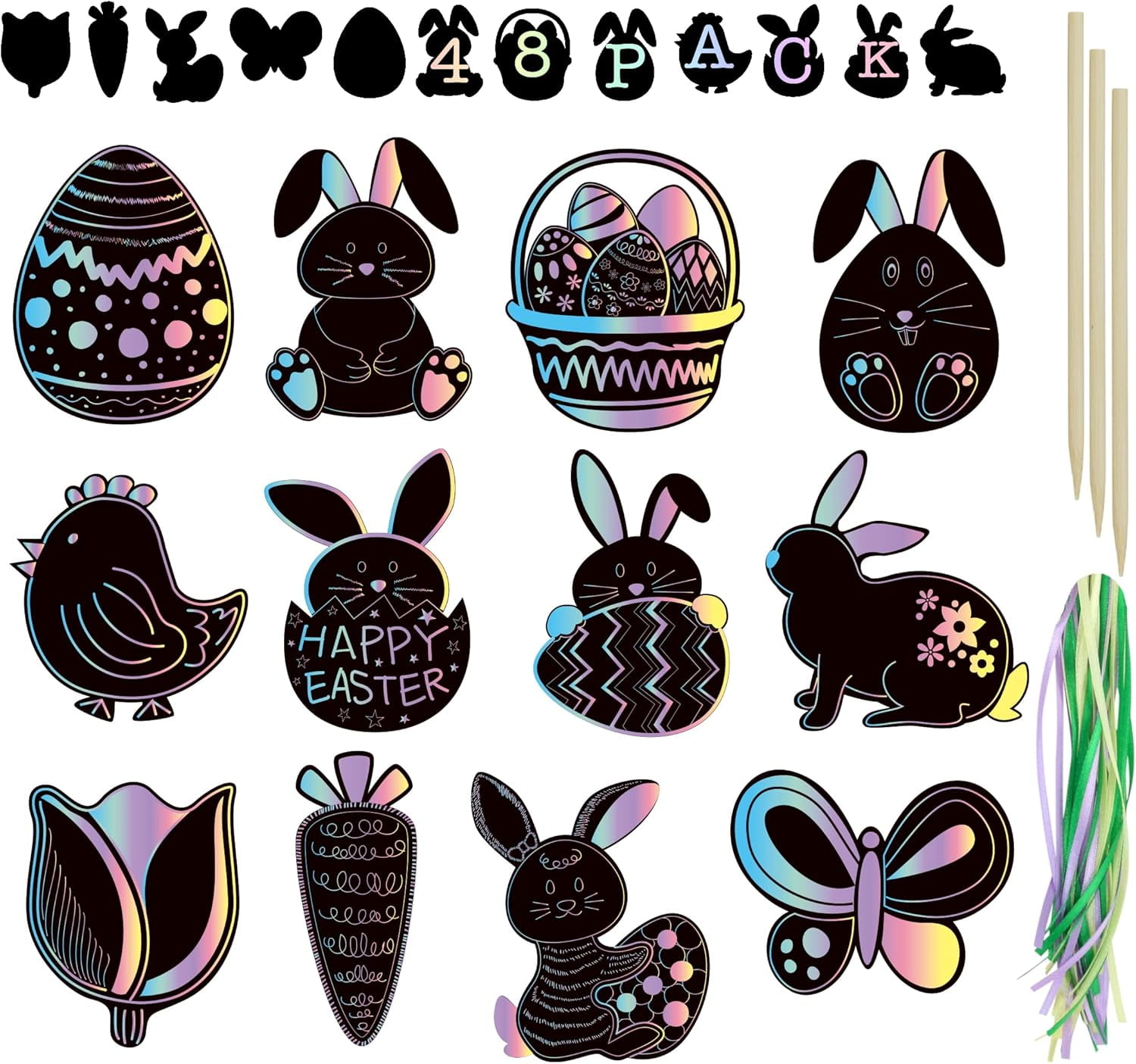 Easter Scratch Paper, Art & Craft Bulk Pack, 48 Ornaments with 24 ...