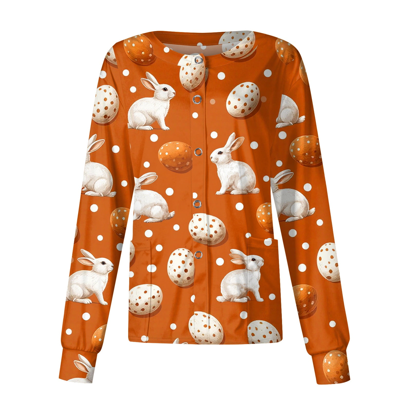 Easter Scrub Jackets Women Bunny Egg Print Crew Neck Scrubs Long Sleeve ...