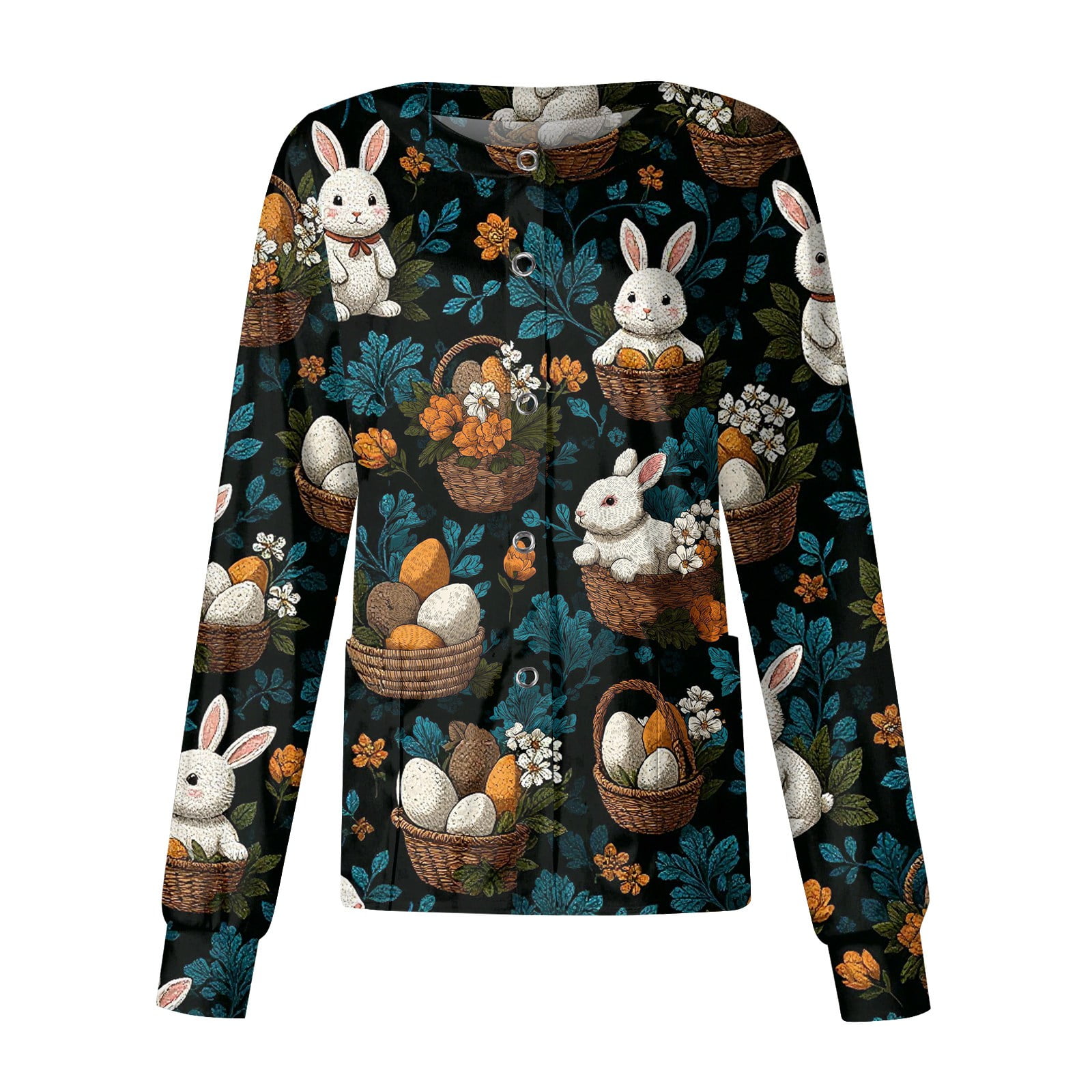 Easter Scrub Jackets Women Holiday Long Sleeve Funny Bunny & Egg ...