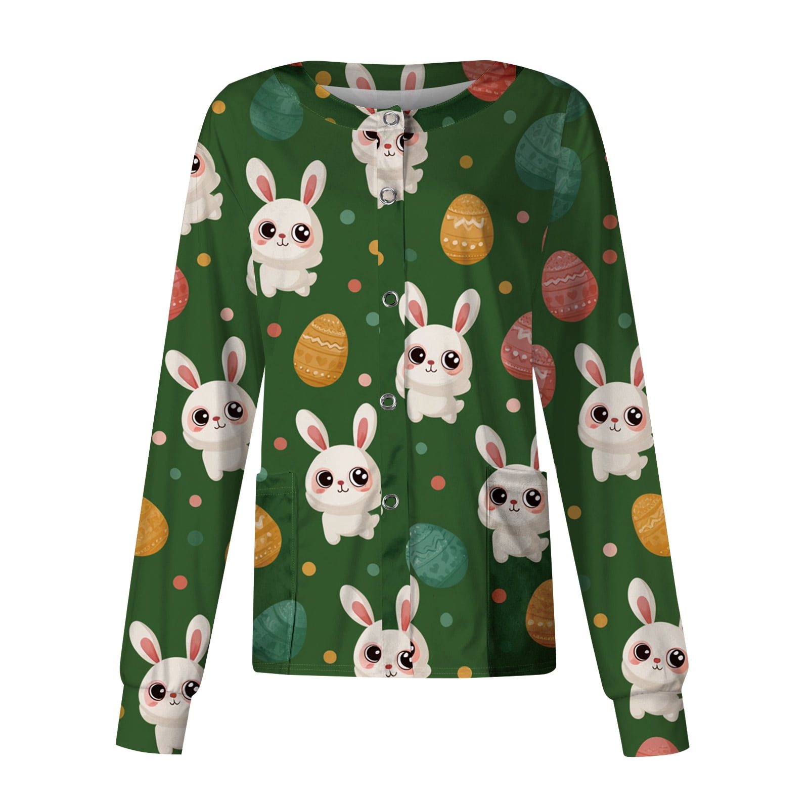 Easter Scrub Jackets Women Plus Size Casual Long Sleeve Cute Bunny and ...